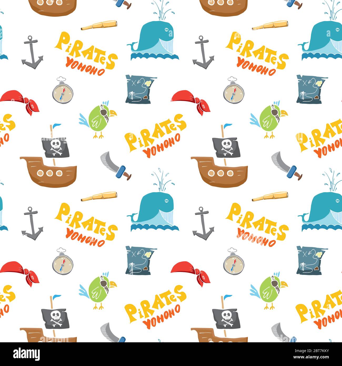 Pirate Doodles Seamless pattern. Cute pirate items sketch. Hand drawn ...