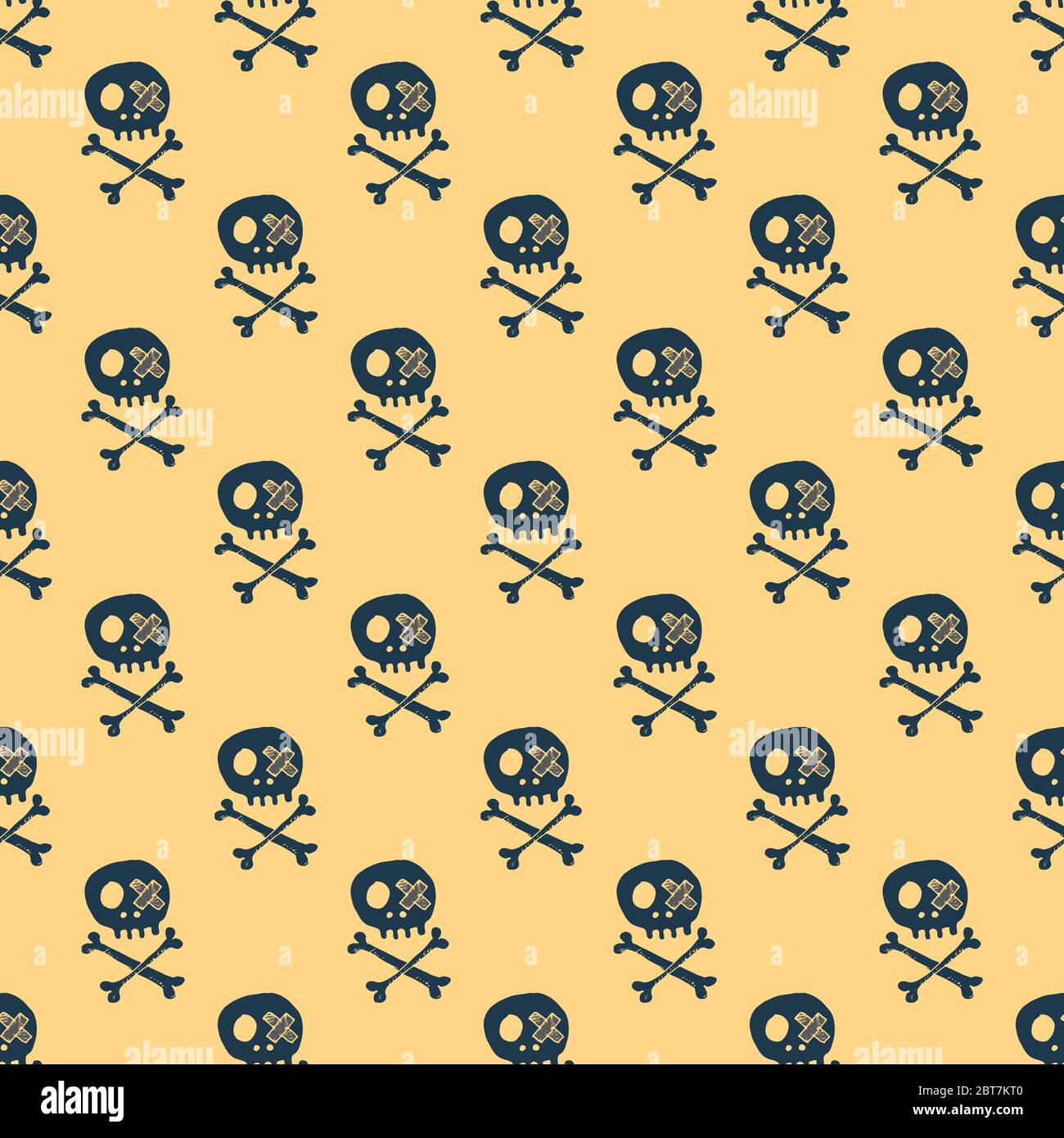 Skulls and bones Seamless pattern. Cute Doodles pirate sketch. Hand ...