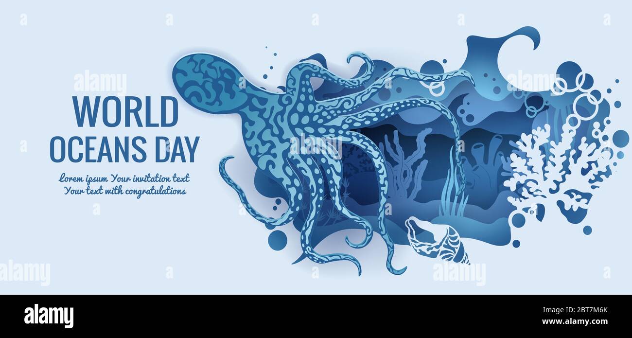 Text - world ocean day. octopus, cuttlefish,. template for making a ...