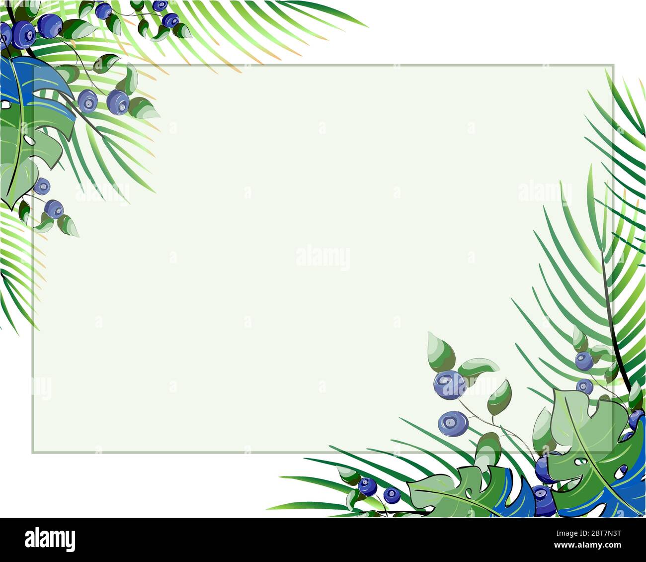 floral style card design with forest greenery blue leaves. natural ...