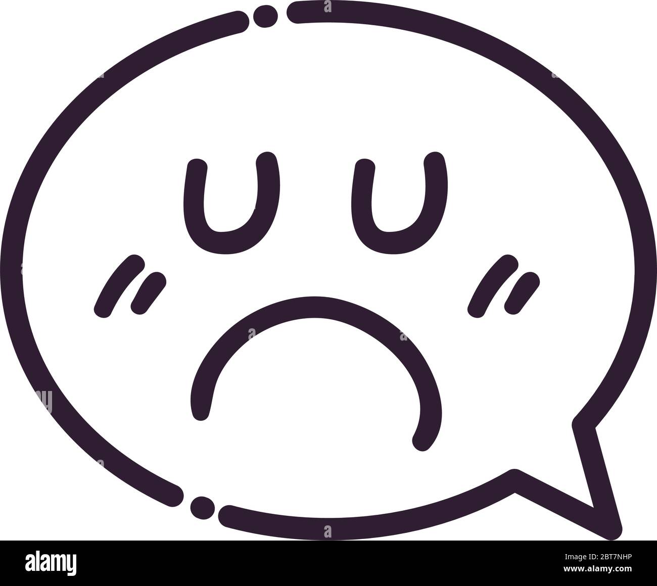 Communication bubble with sad cartoon face line style icon design ...