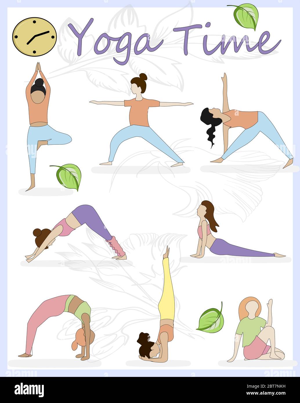 Female yoga. Vector illustration of beautiful cartoon woman in various ...