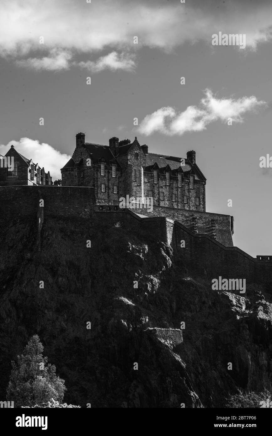 Edinburgh Castle with pink blossoms sakura from Princes St Edinburgh ...