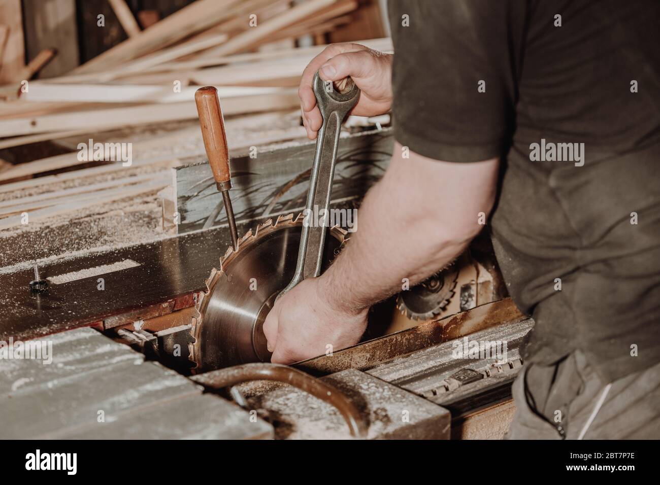 Joinery and wood work concept, professional joiner, carpenter changing ...