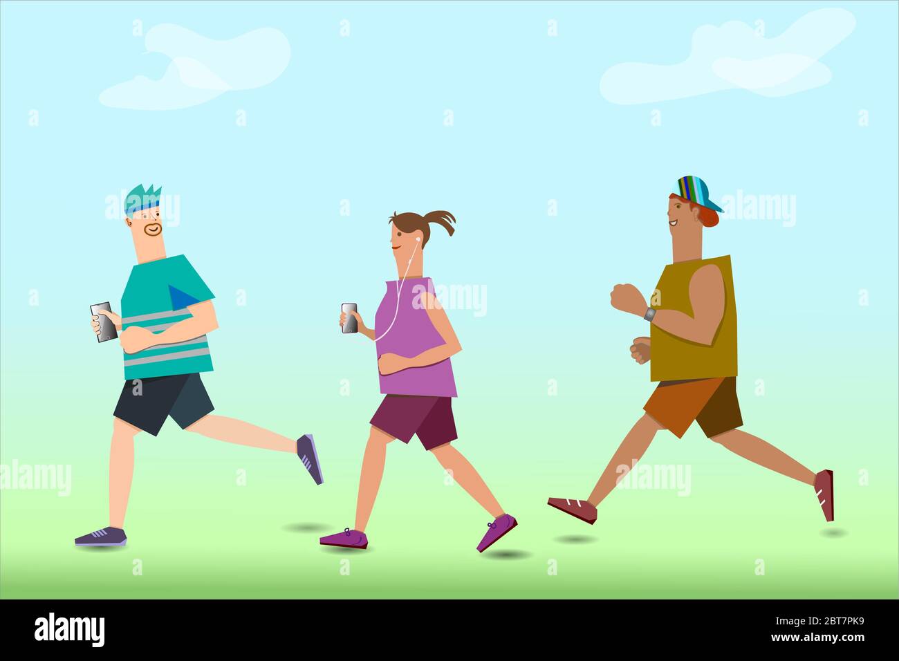 Summer outdoor sports activities People running in park. Vector active ...