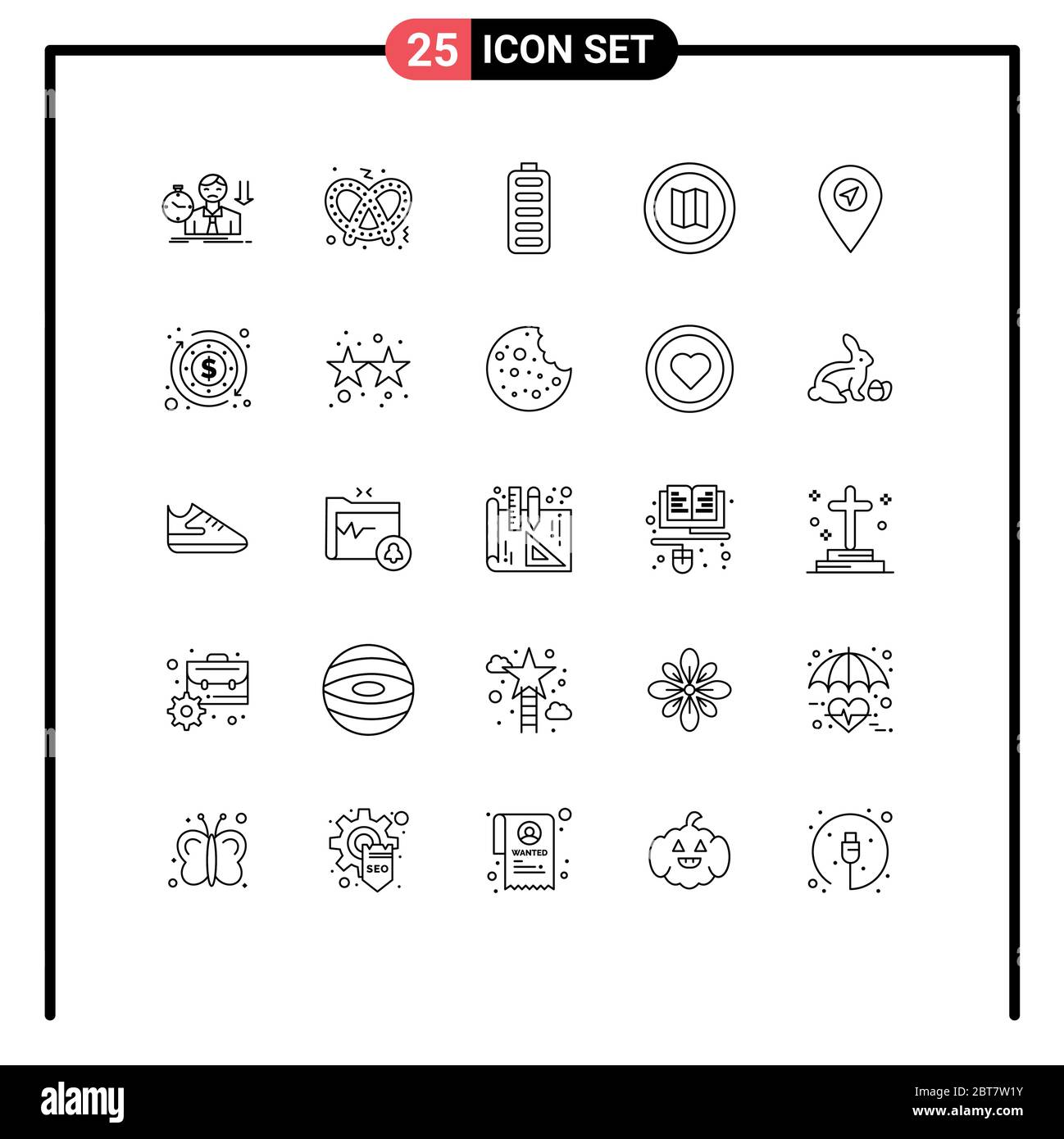 Universal Icon Symbols Group of 25 Modern Lines of pointer, location ...