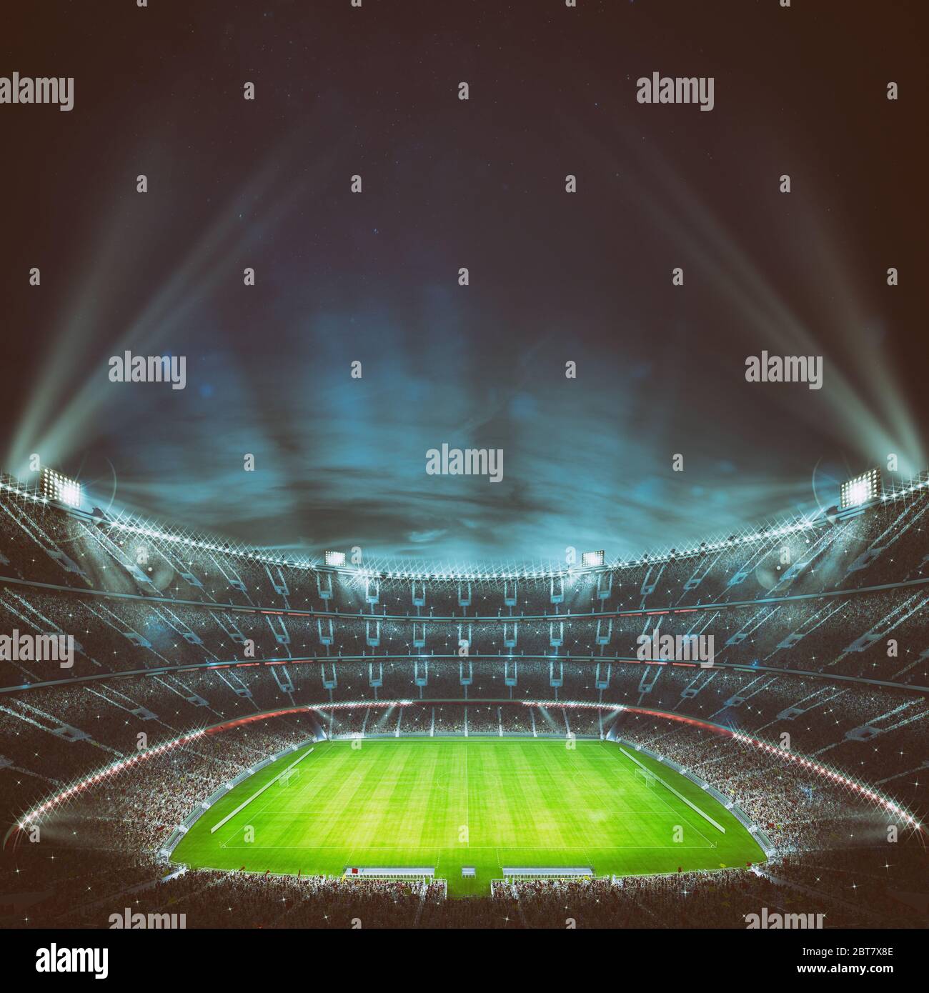 Football stadium with the stands full of fans waiting for the night ...