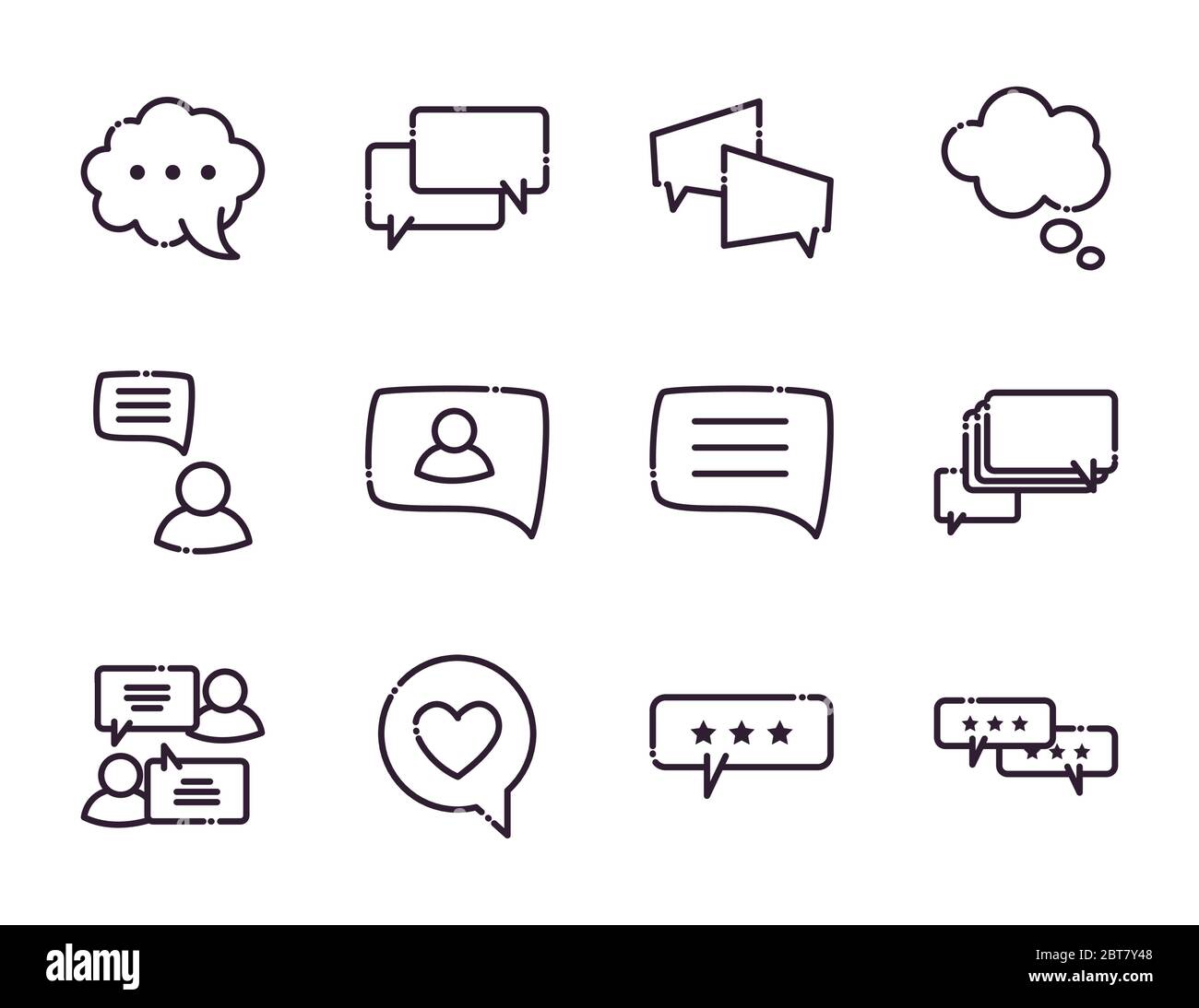 Communication bubbles line style icon set design, Message discussion ...