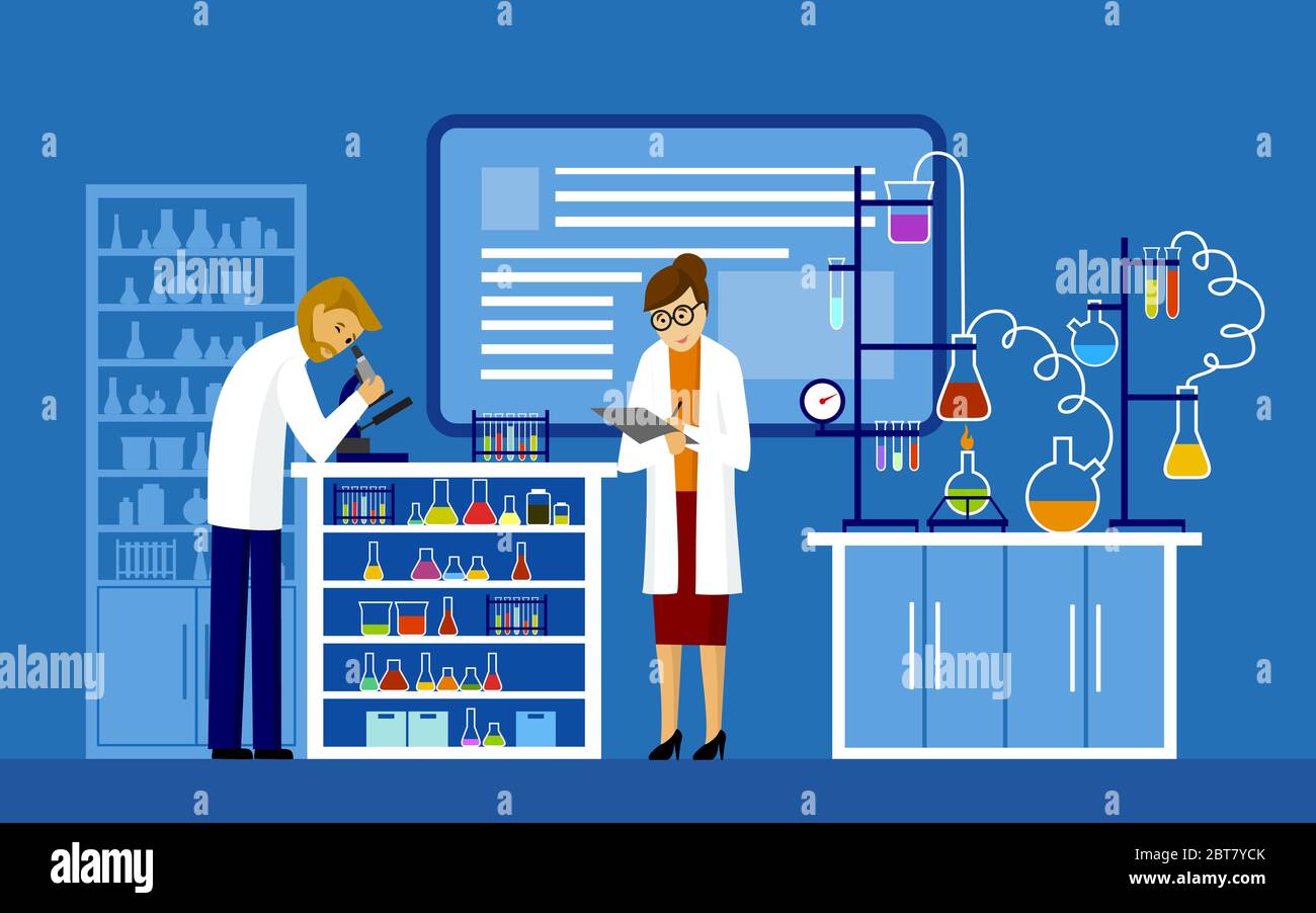 Scientists men and woman working at science lab Stock Vector Image ...