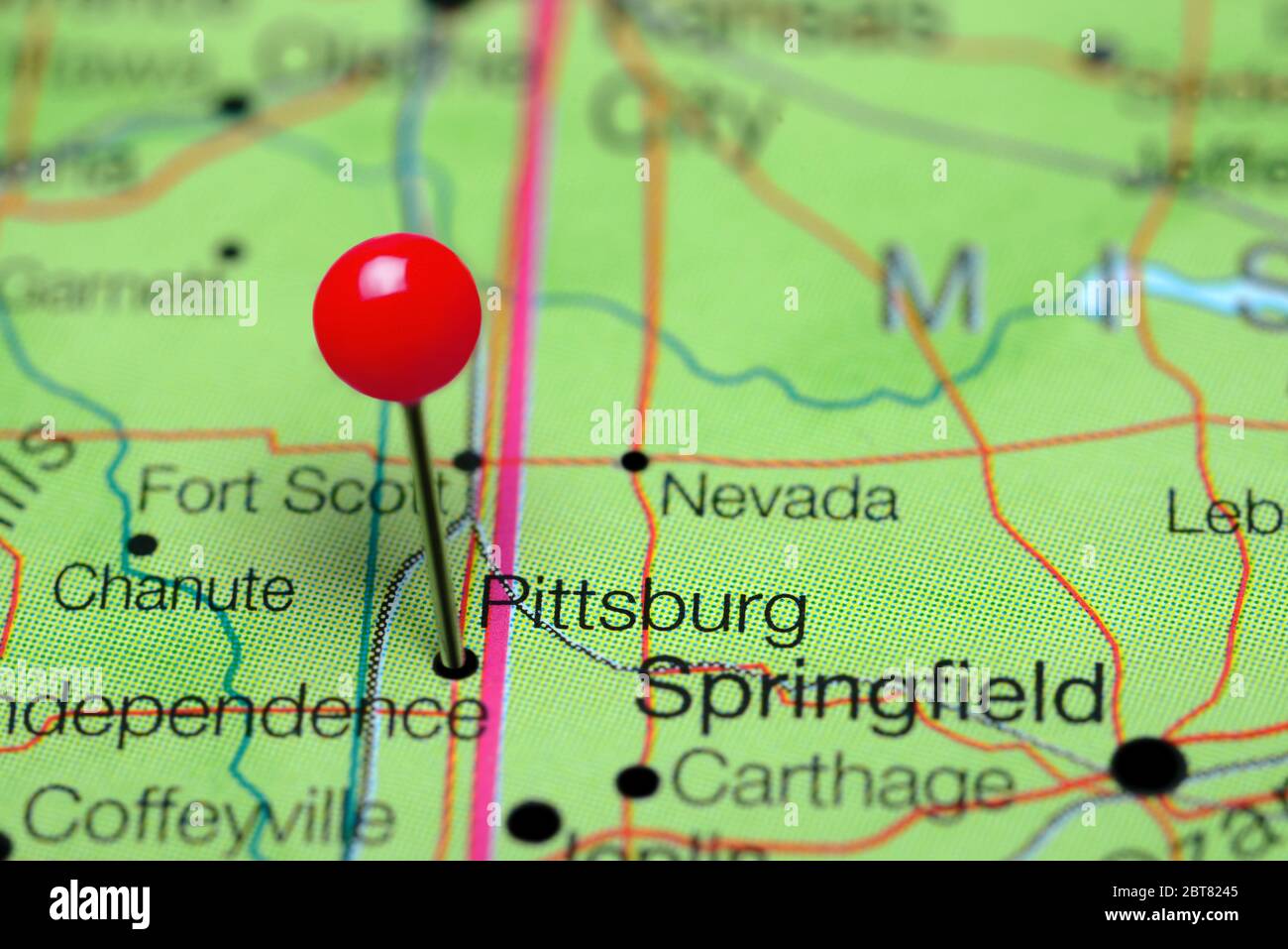 Pittsburg pinned on a map of Kansas, USA Stock Photo - Alamy