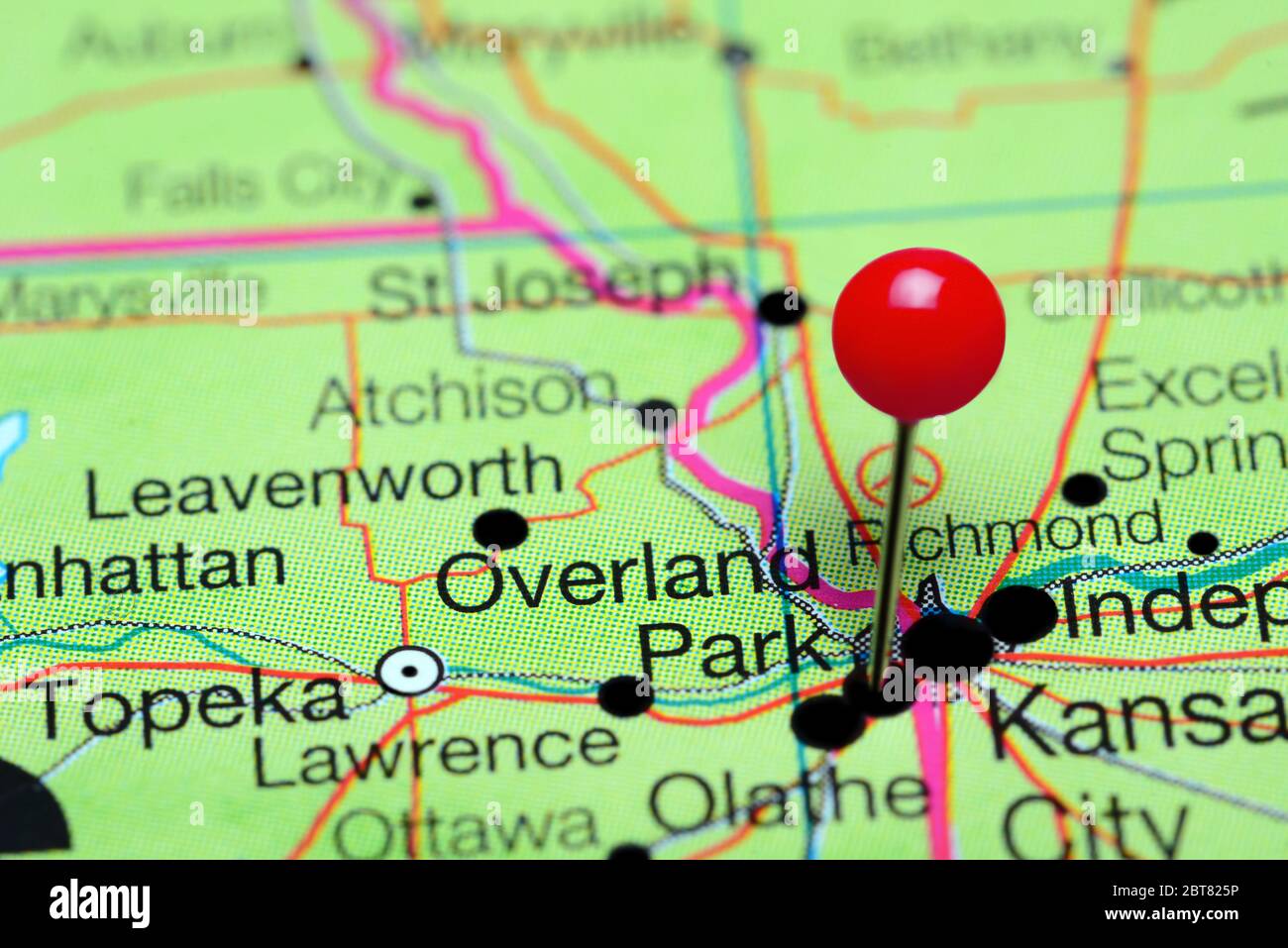 Overland Park pinned on a map of Kansas, USA Stock Photo - Alamy