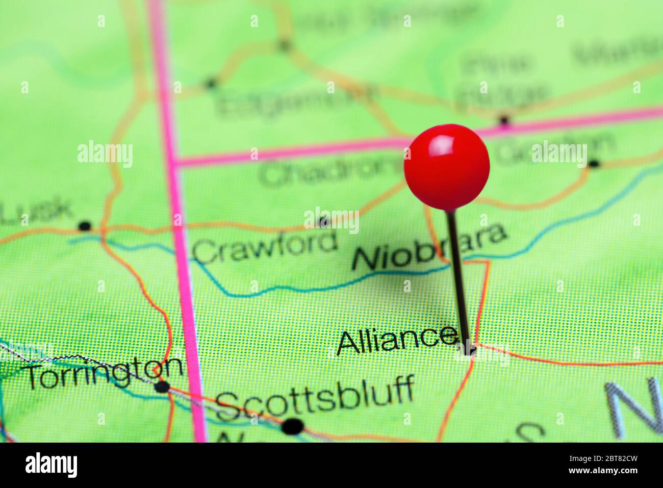 Alliance pinned on a map of Nebraska, USA Stock Photo - Alamy