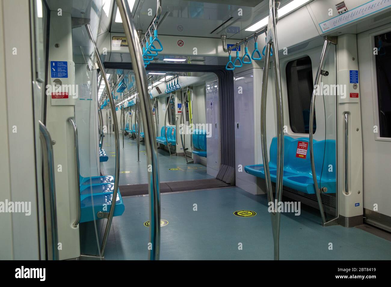 View of passengers inside the Marmaray metro, an intercontinental ...