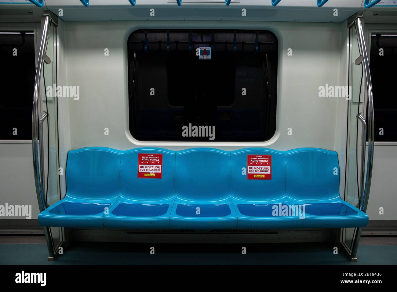 View of passengers inside the Marmaray metro, an intercontinental ...