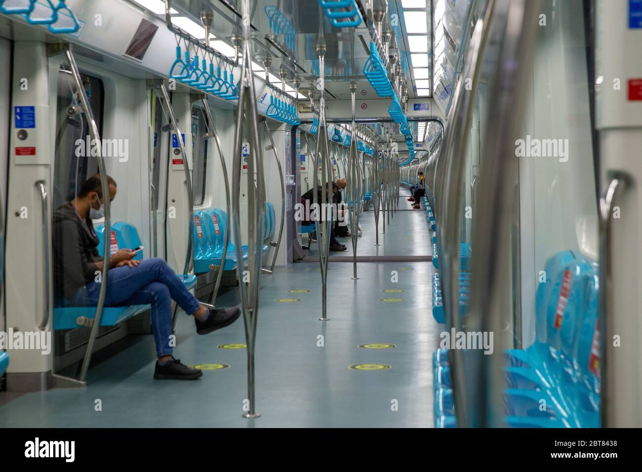 View of passengers inside the Marmaray metro, an intercontinental ...