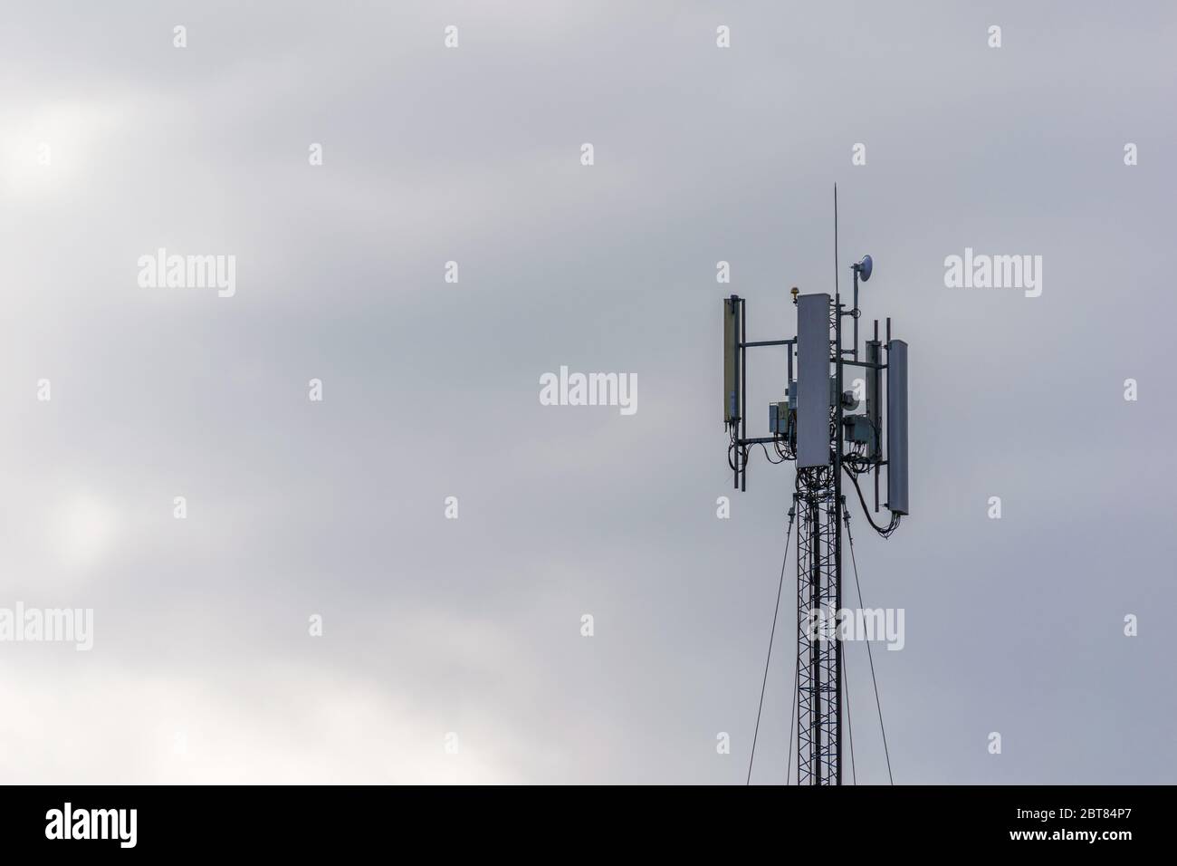 Cell phone broadcasting pole. mobile communications metal tower. 5g gsm ...
