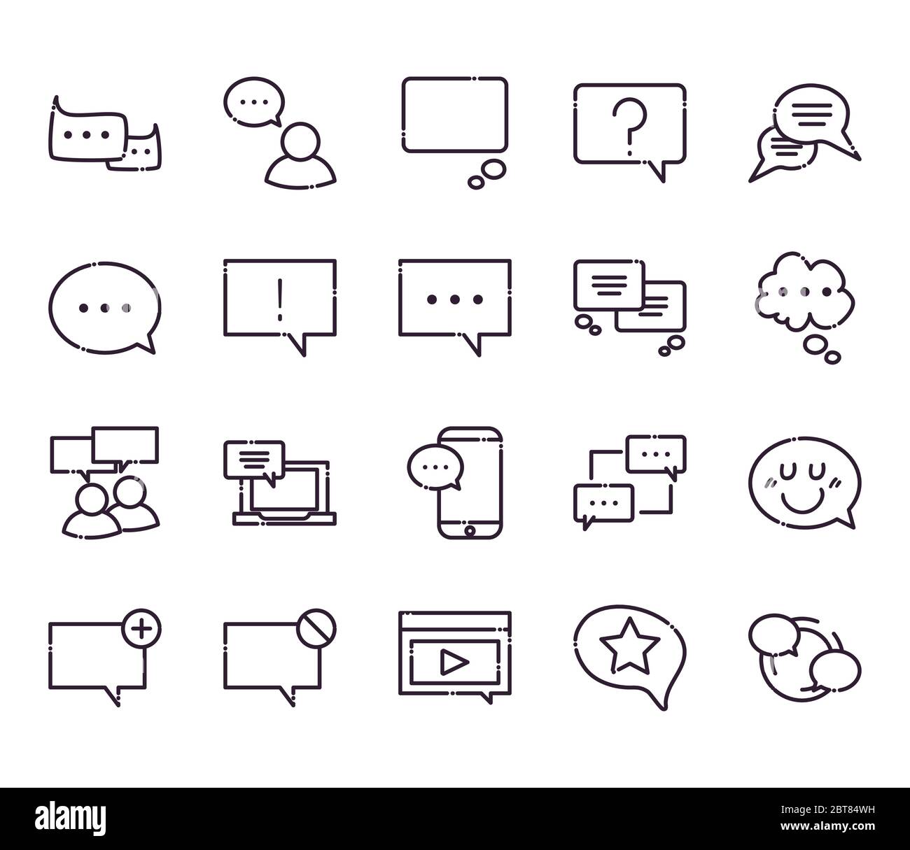 Communication bubbles line style icon set design, Message discussion ...