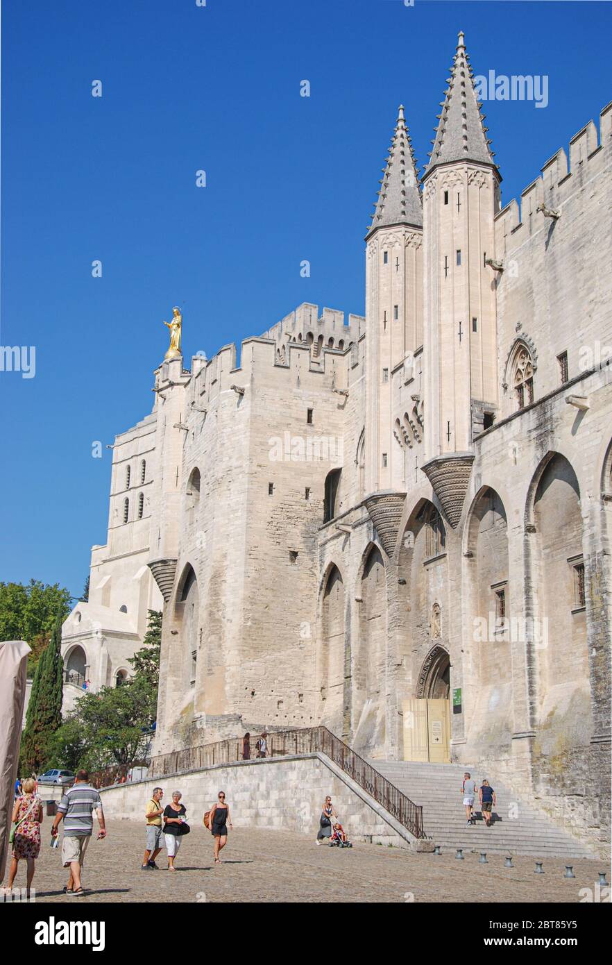 The facade of the Palace of the Popes (Palais des Papes), Avignon, France, one of the largest ...