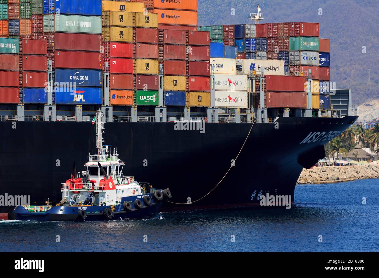 Tugboat & Container Ship, Manzanillo City, Colima State, Mexico Stock ...