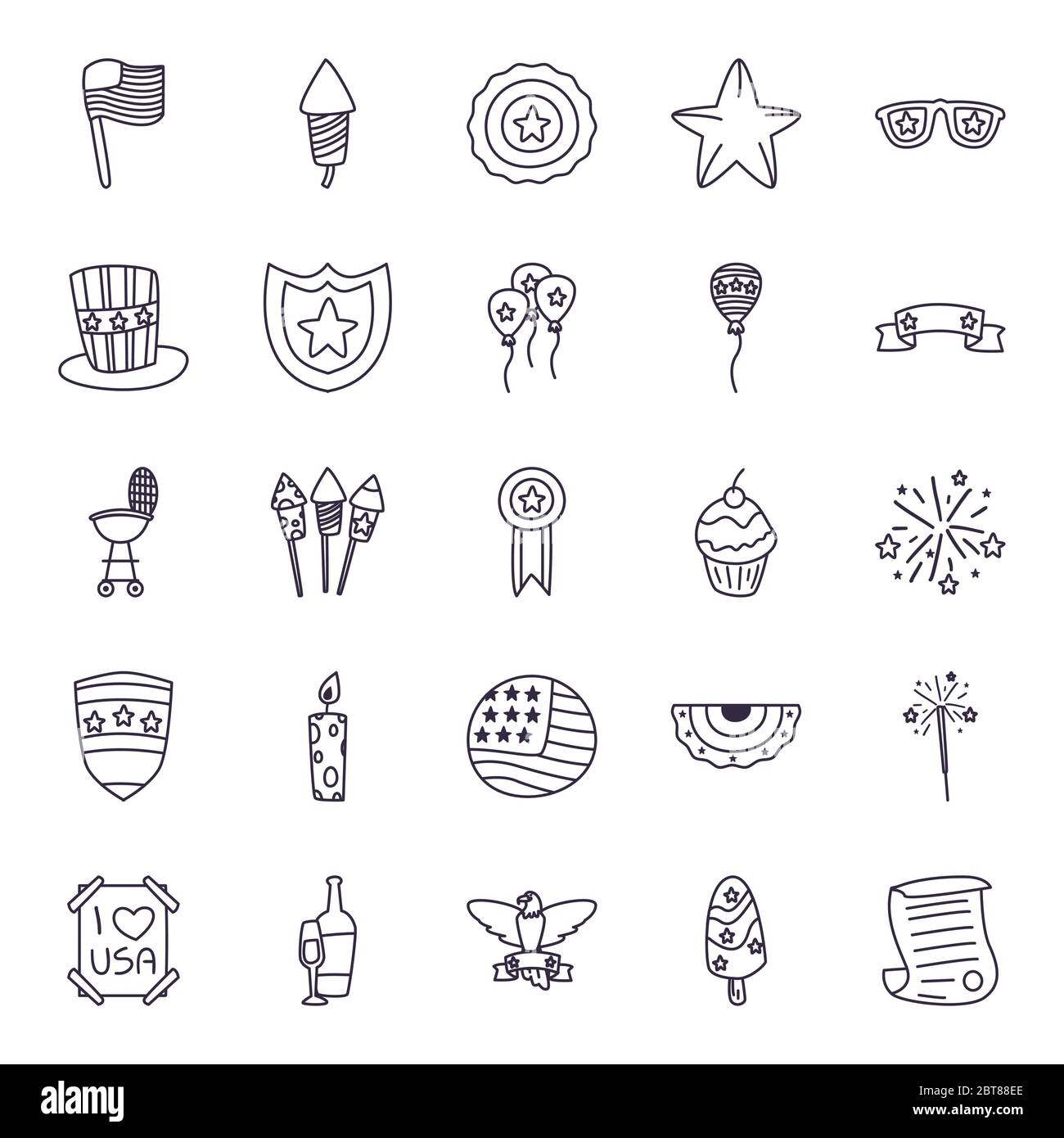 line style icon set design, Independence day usa united states and ...