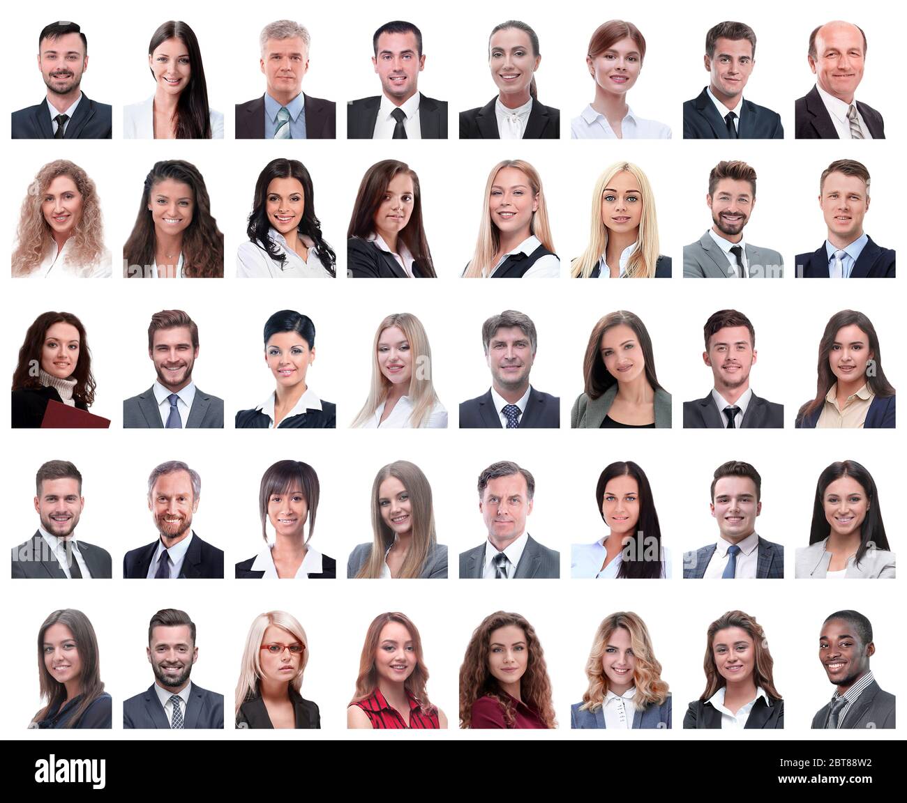 collage of portraits of successful employees isolated on white Stock ...