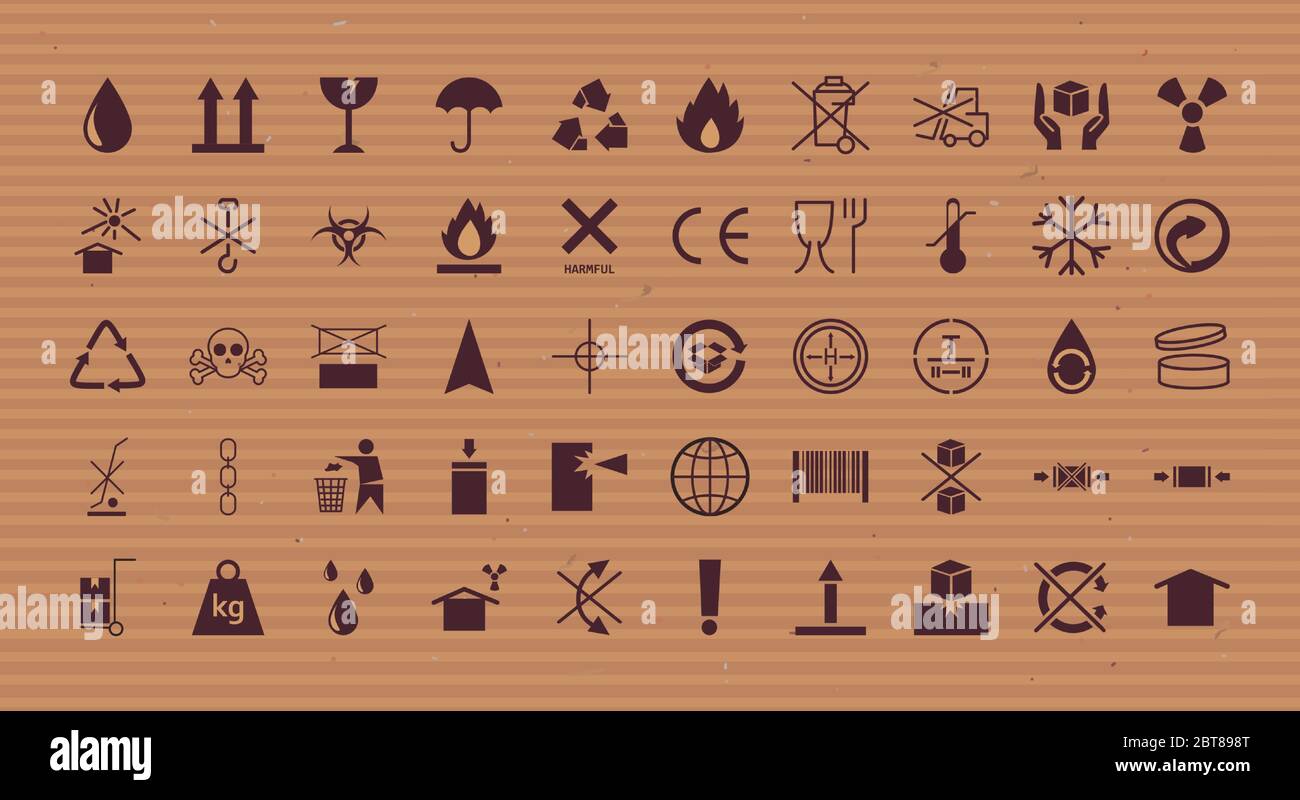 line style icon set design, Cardboard packaging delivery logistics ...