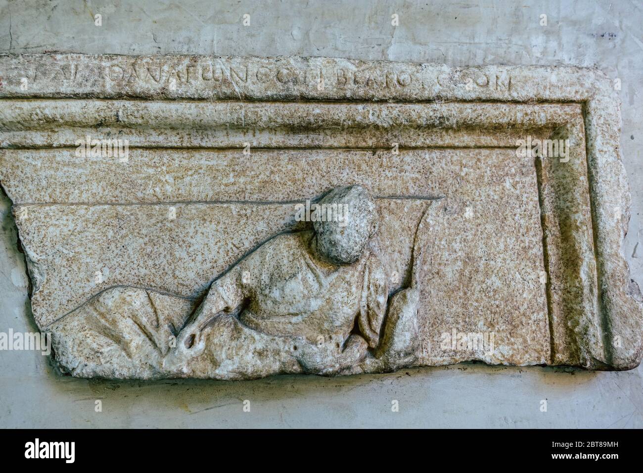 Sutri Italy September 27, 2019 Closeup of archaeological decorative ...