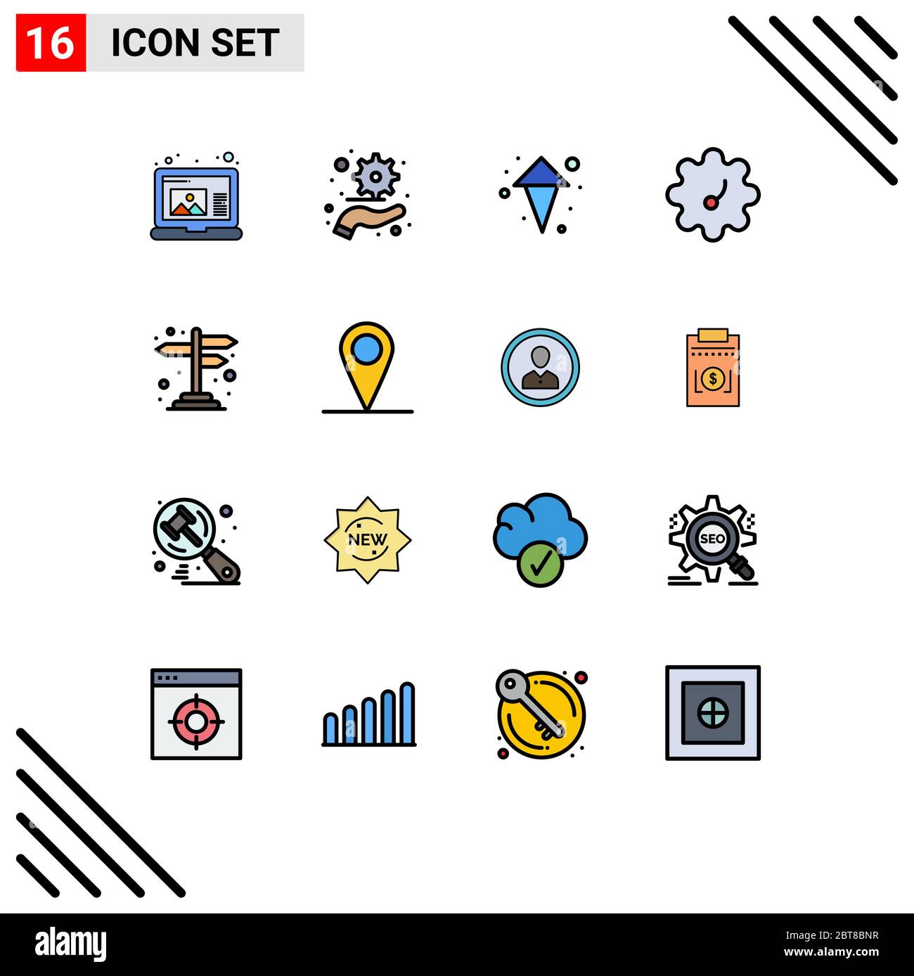 16 User Interface Flat Color Filled Line Pack of modern Signs and ...