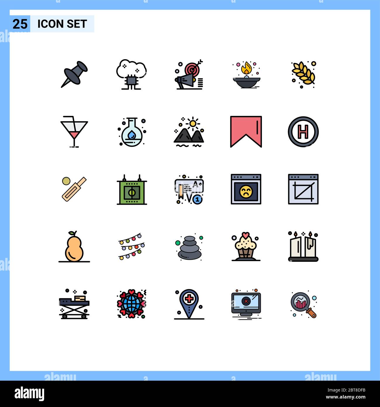 Set of 25 Modern UI Icons Symbols Signs for oil lamp, flame, campaign ...