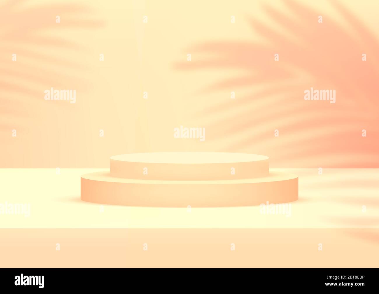 Empty podium studio orange background with palm leaves for product ...