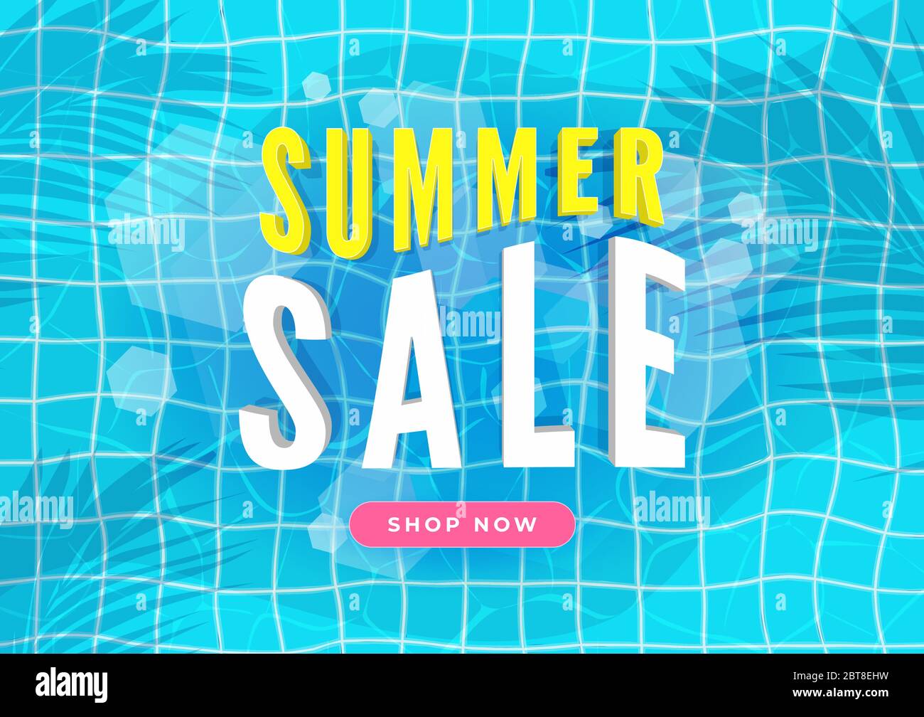 Summer sale banner. Swimming pool with palm leaves shadow top view ...