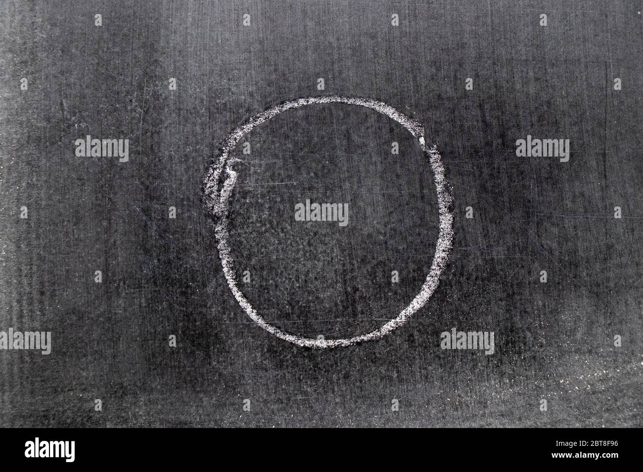 White chalk hand drawing in circle or round shape on black board ...