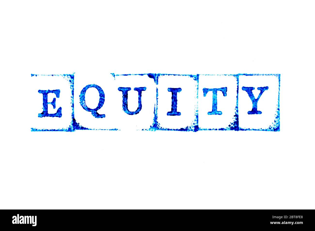 Blue ink of rubber stamp in word equity on white paper background Stock ...