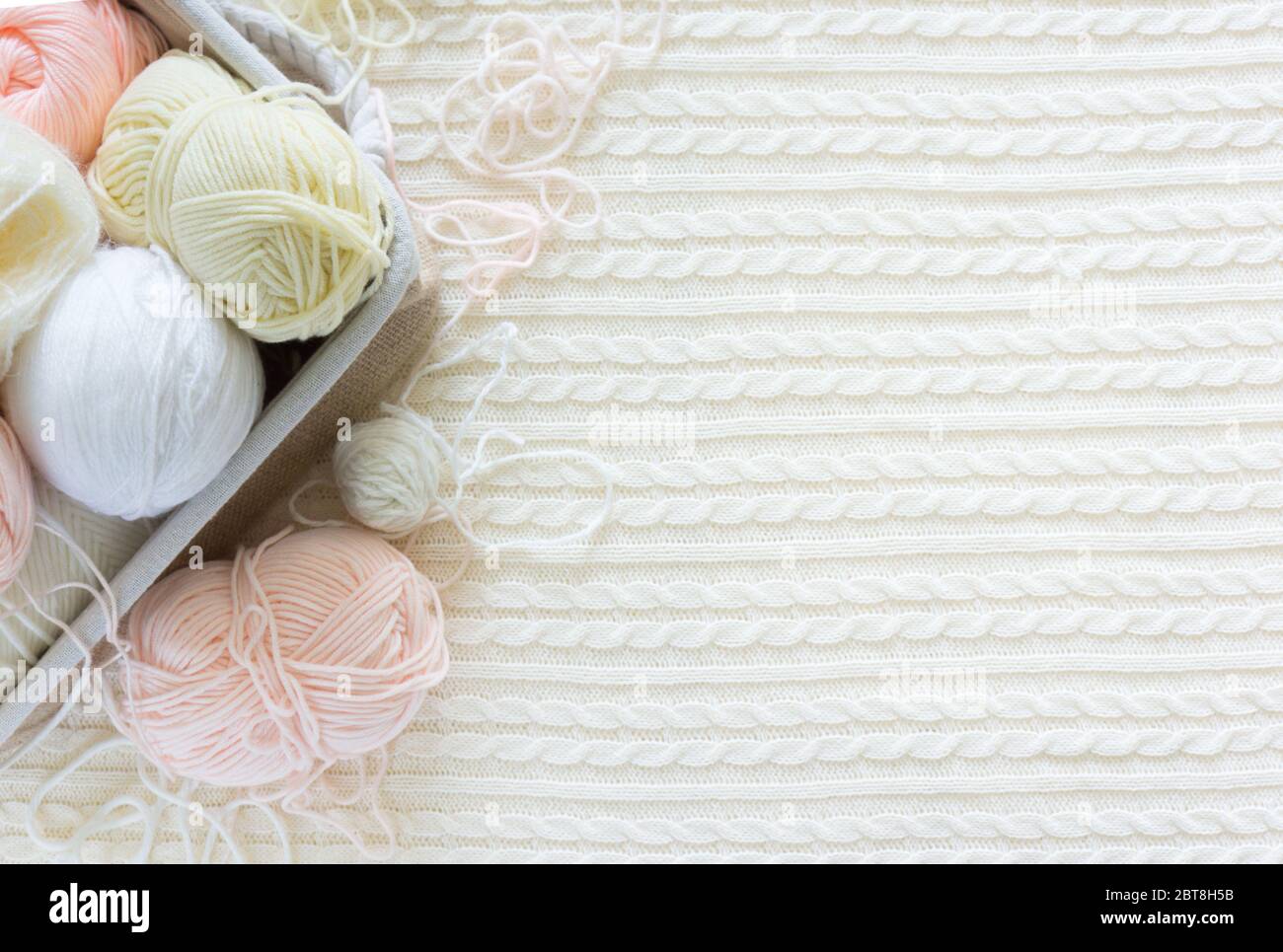 Yarn in a basket of beige and neutral, natural tones, knitting and ...