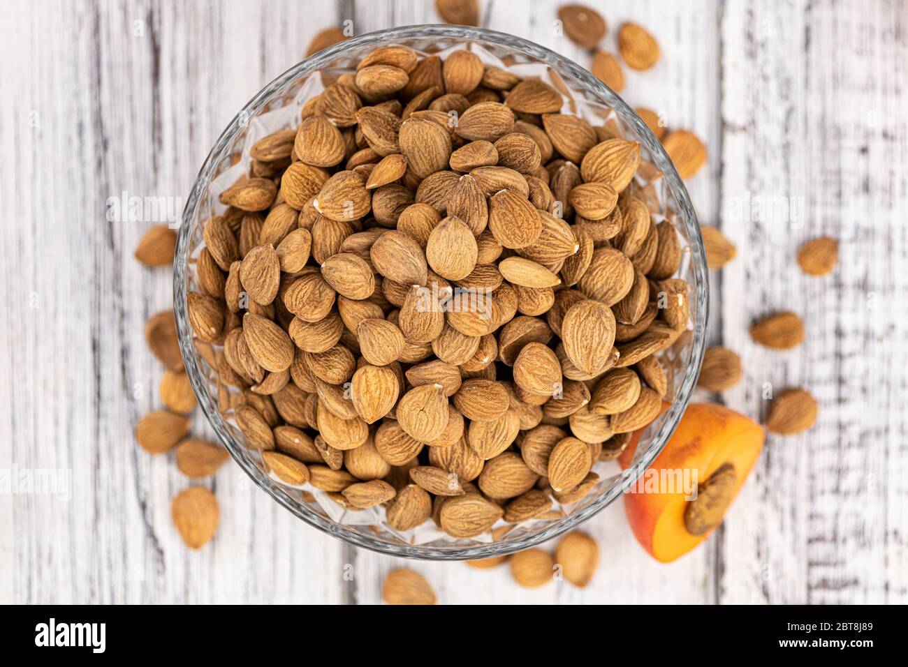 Portion of shelled Apricot Kernels (close up shot; selective focus ...