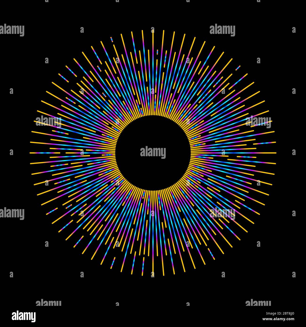 Sunburst on balck background. Round graphic design element. Vector line ...