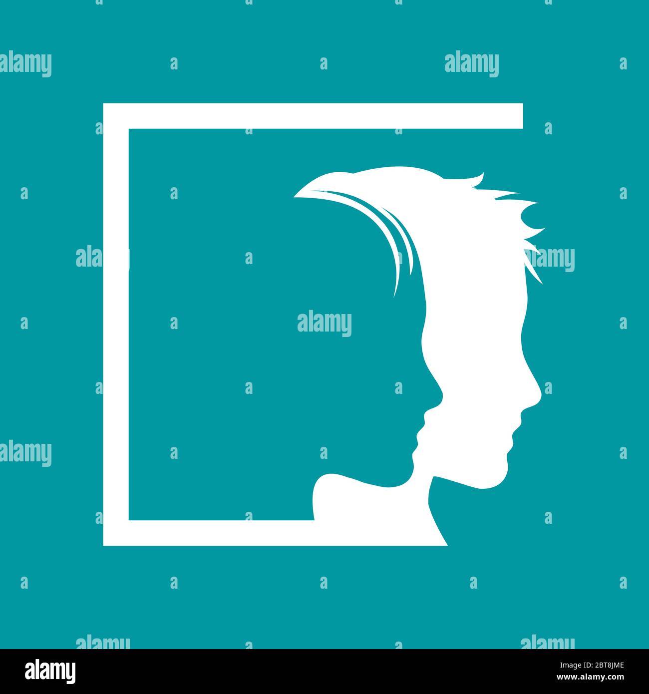 Vector abstract two people inside a square. Teamwork, friendship ...