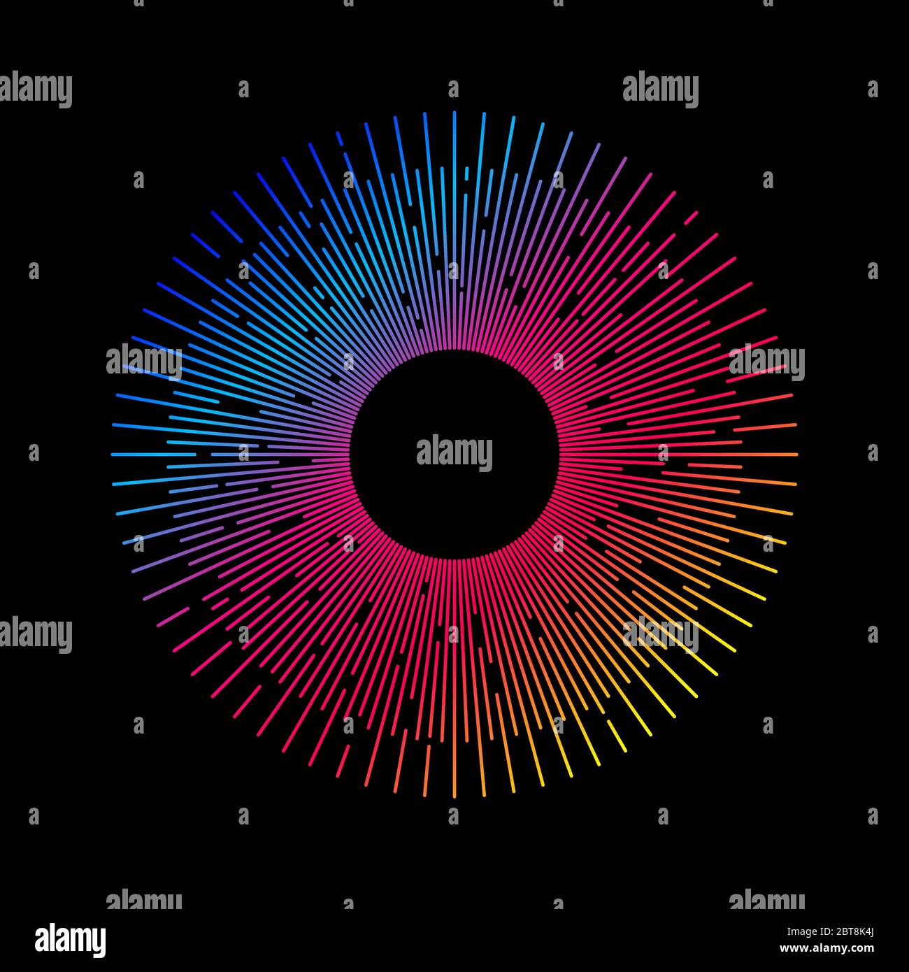 Sunburst on balck background. Round graphic design element. Vector line ...