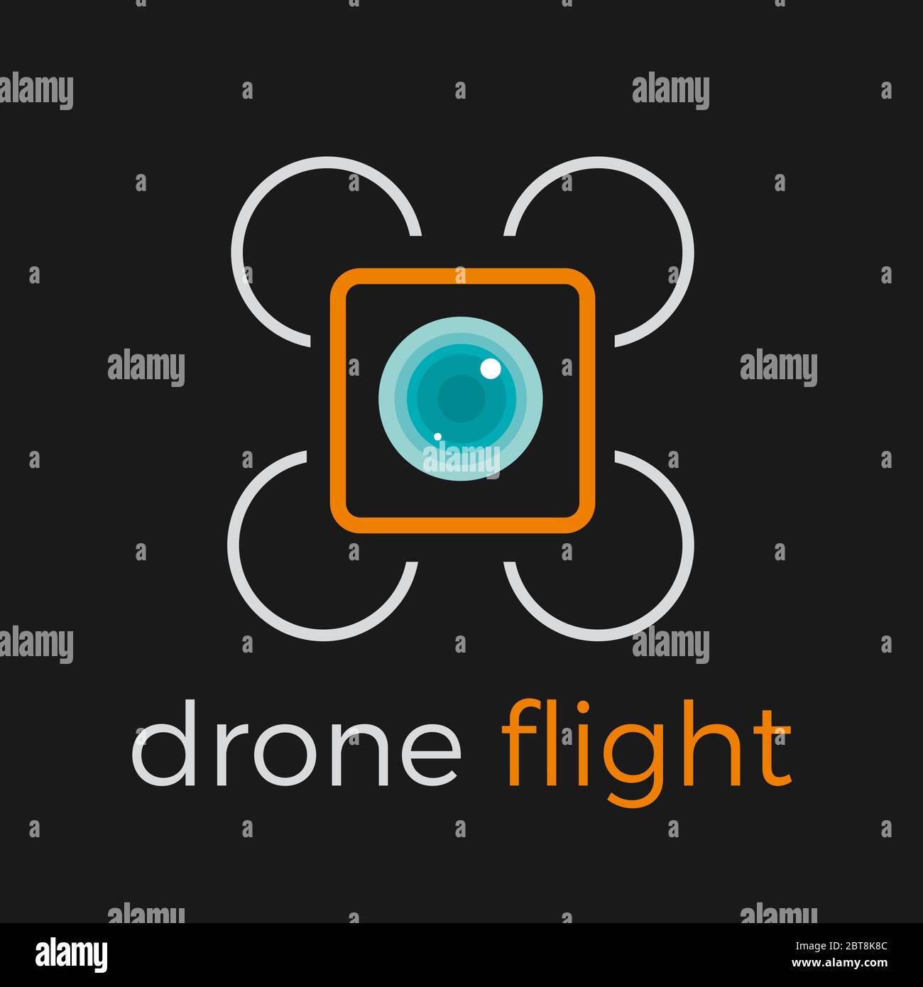 Abstract drone with camera, vector simple and stylized logo on black ...