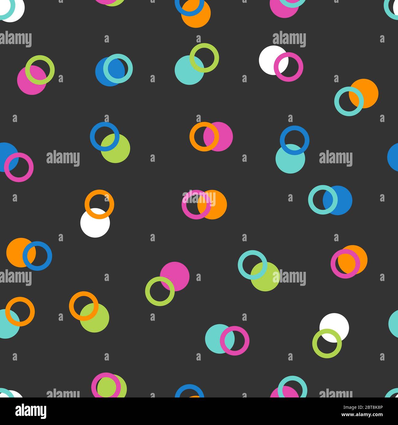 Seamless pattern with double polka dots, colored circles. Black ...