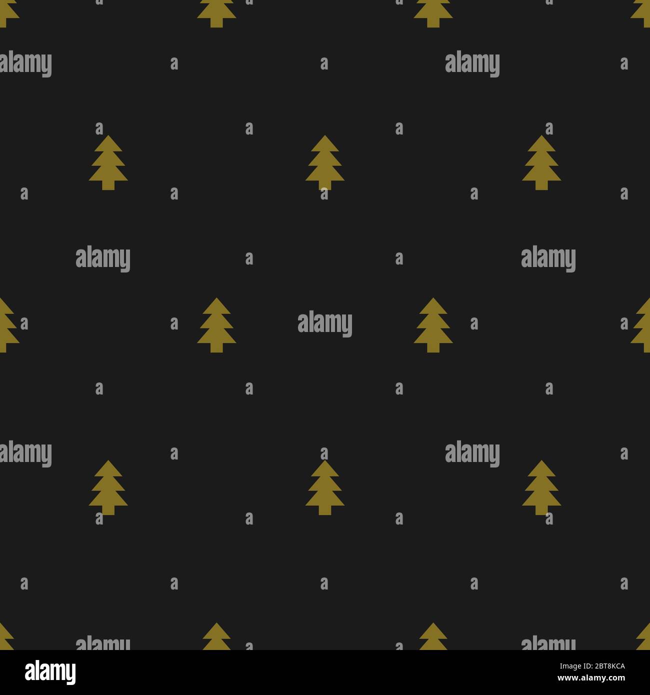 Tiny gold trees on black background. Seamless Christmas tree pattern ...