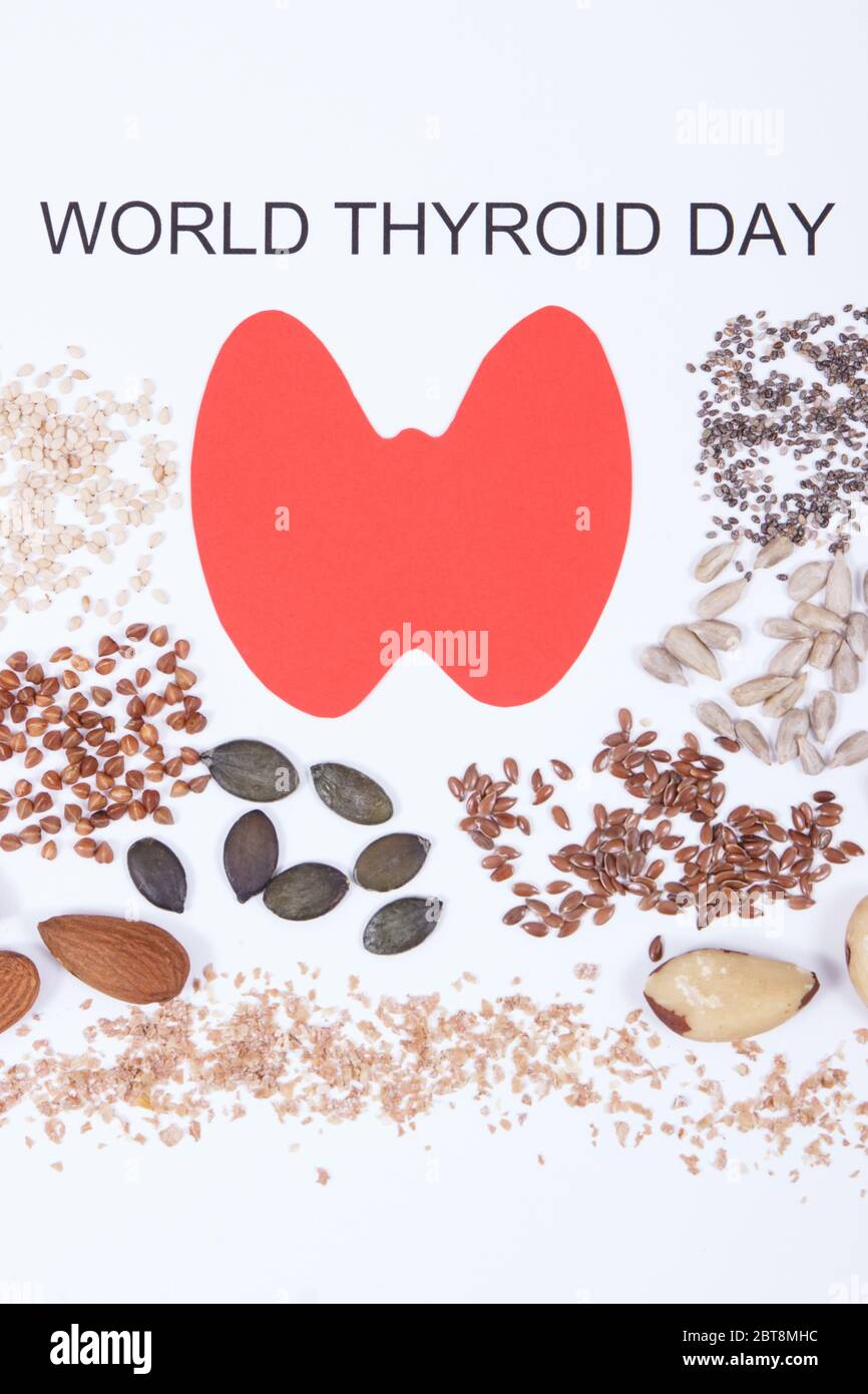 Inscription World Thyroid Day, thyroid shape and best nutritious ...