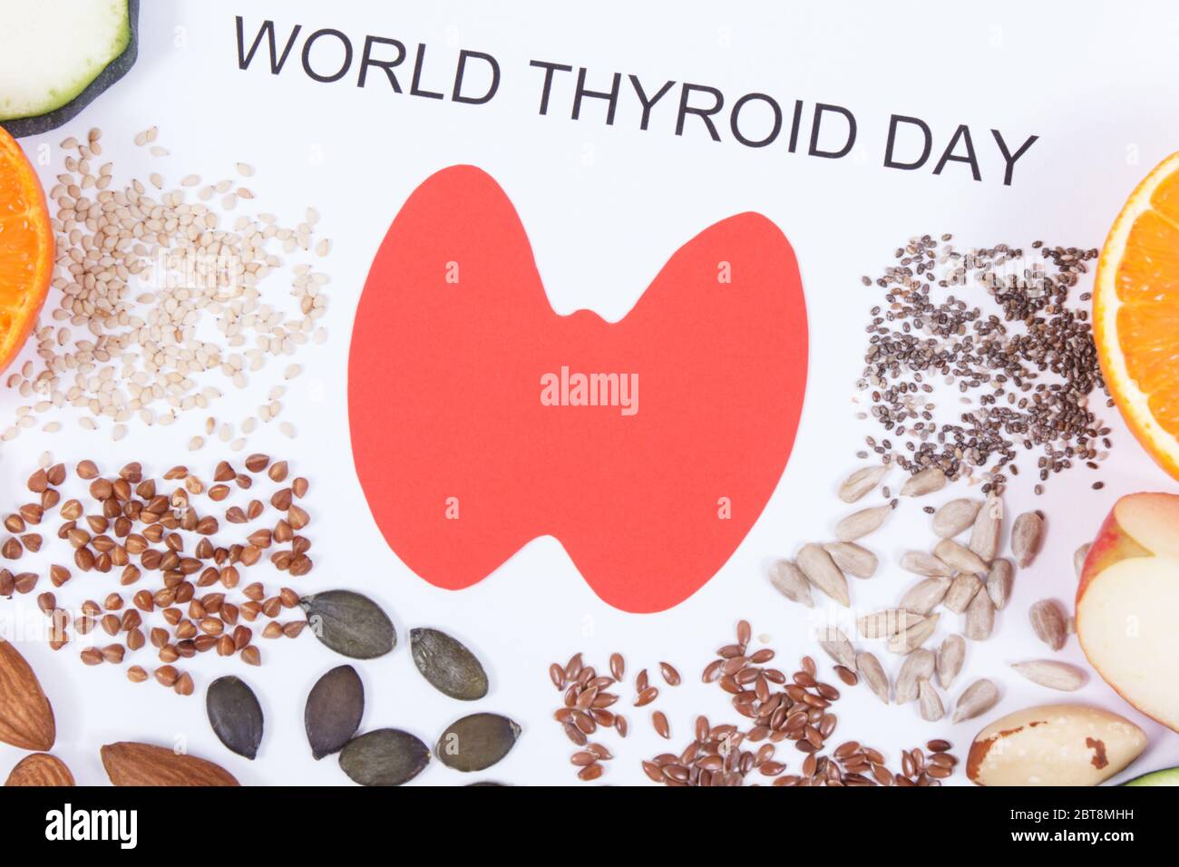 Inscription World Thyroid Day, thyroid shape and best nutritious ...