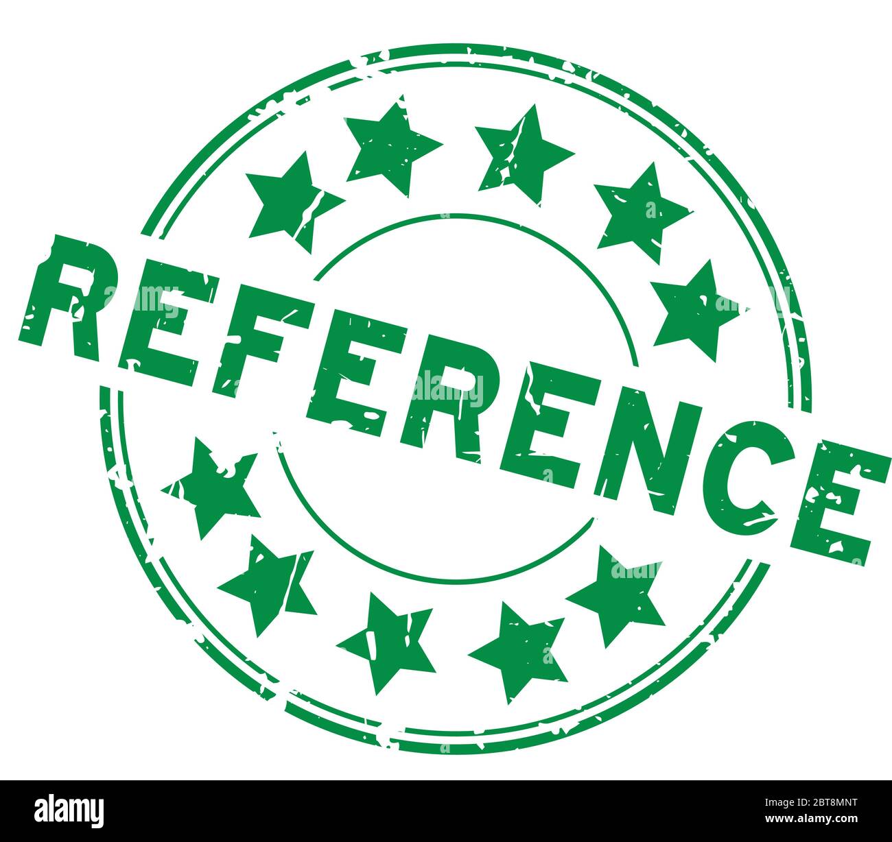 Grunge green reference word with star icon round rubber seal stamp on ...