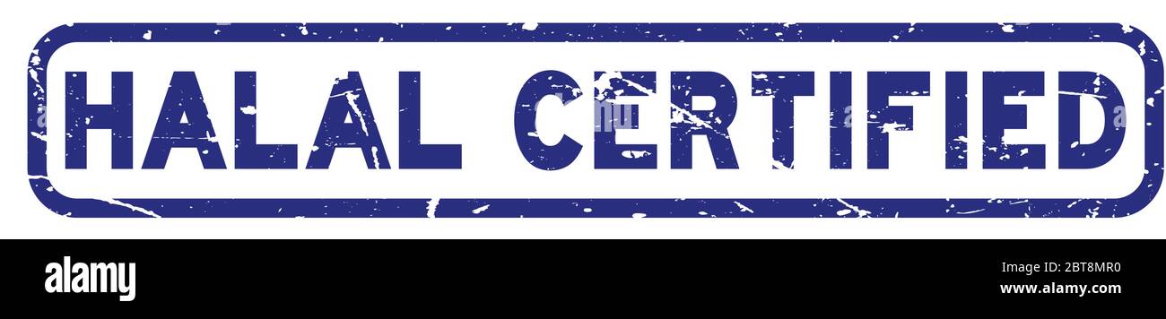 Grunge blue halal certificationl square rubber seal stamp on white ...