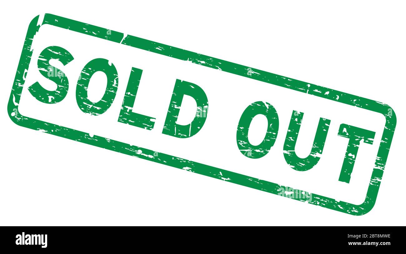 Grunge green sold out square rubber seal stamp on white background ...