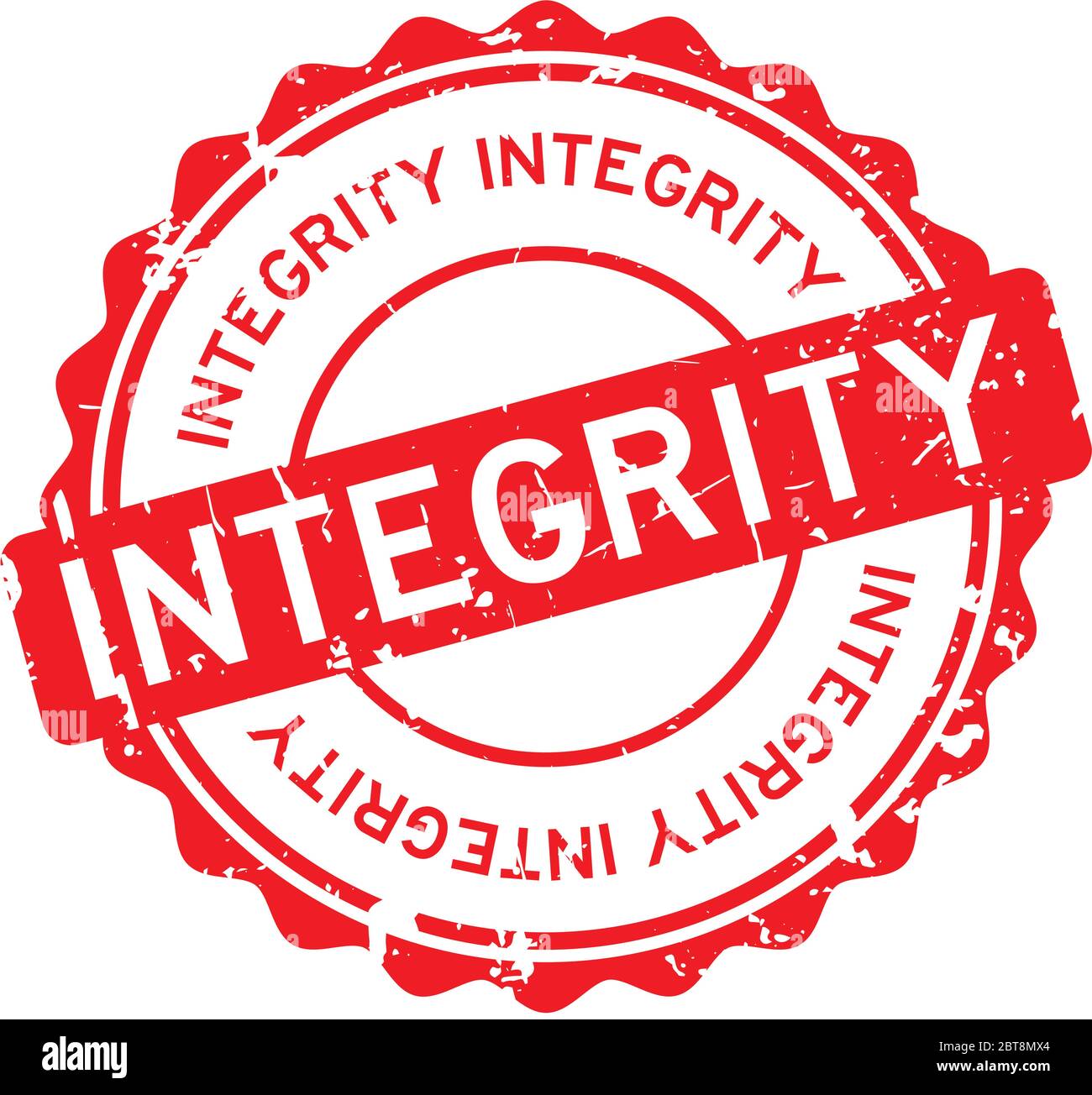 Grunge red integrity word round rubber seal stamp on white background ...