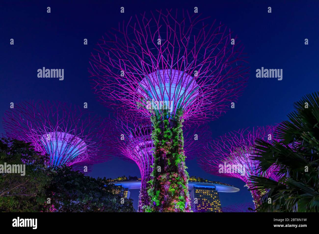 Singapore - September 11, 2019: Colorful light show Garden Rhapsody at ...