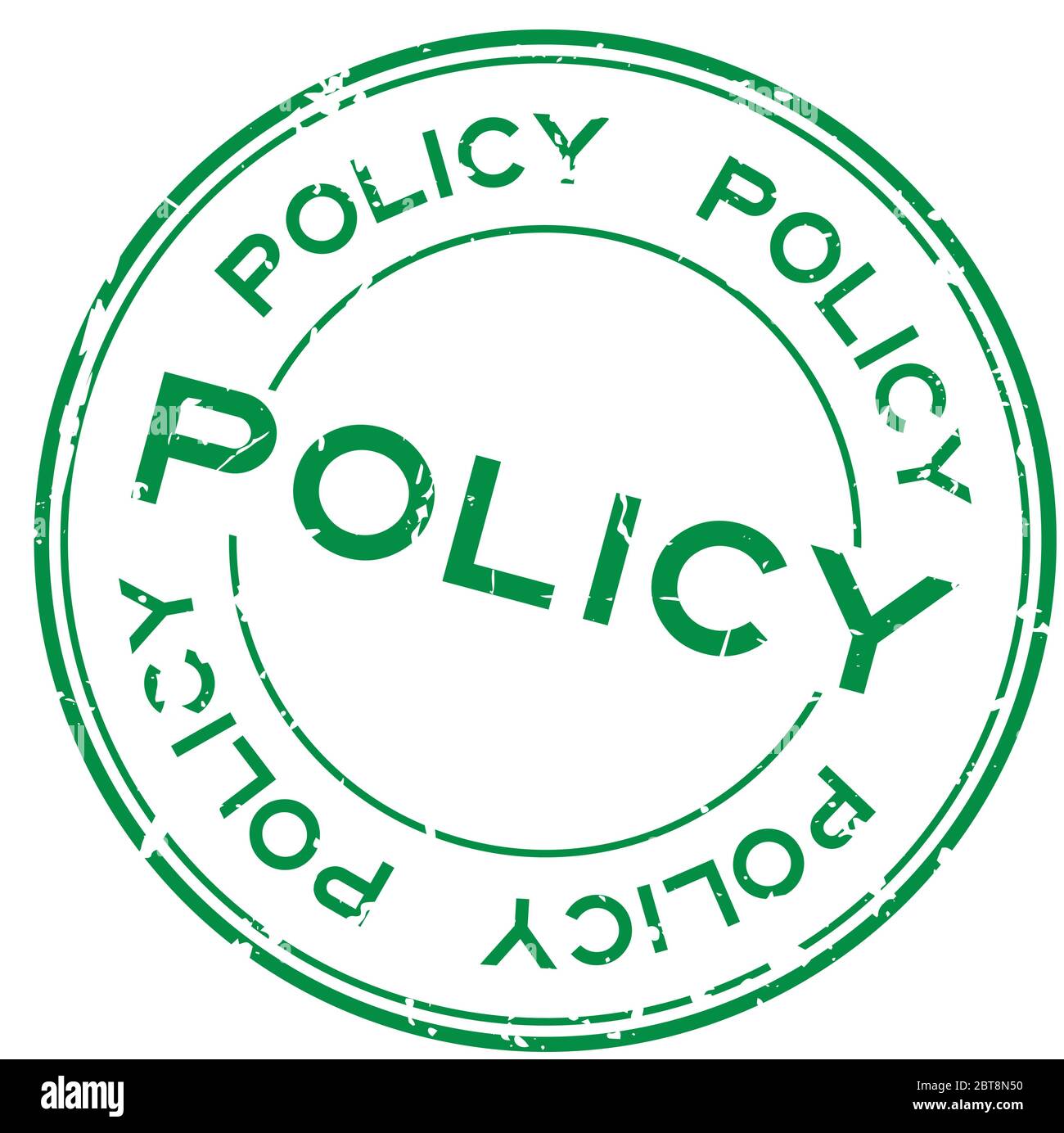 Grunge green policy word round rubber seal stamp on white background ...
