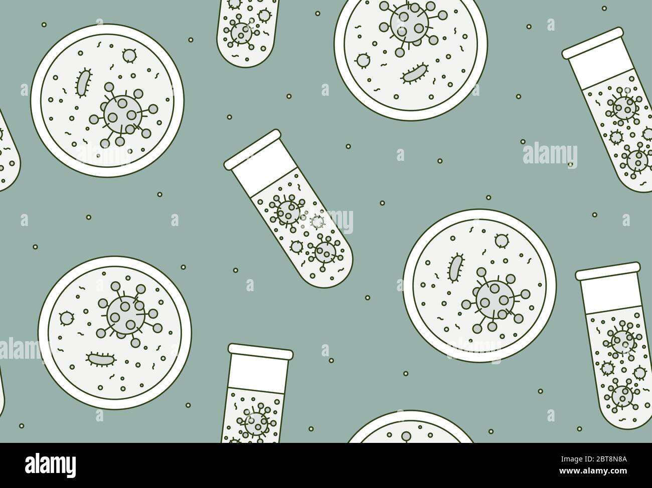 Seamless pattern with virus units in Petri dish and test tube. Vector ...